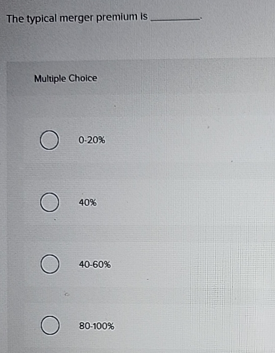 Solved The typical merger premium isMultiple | Chegg.com