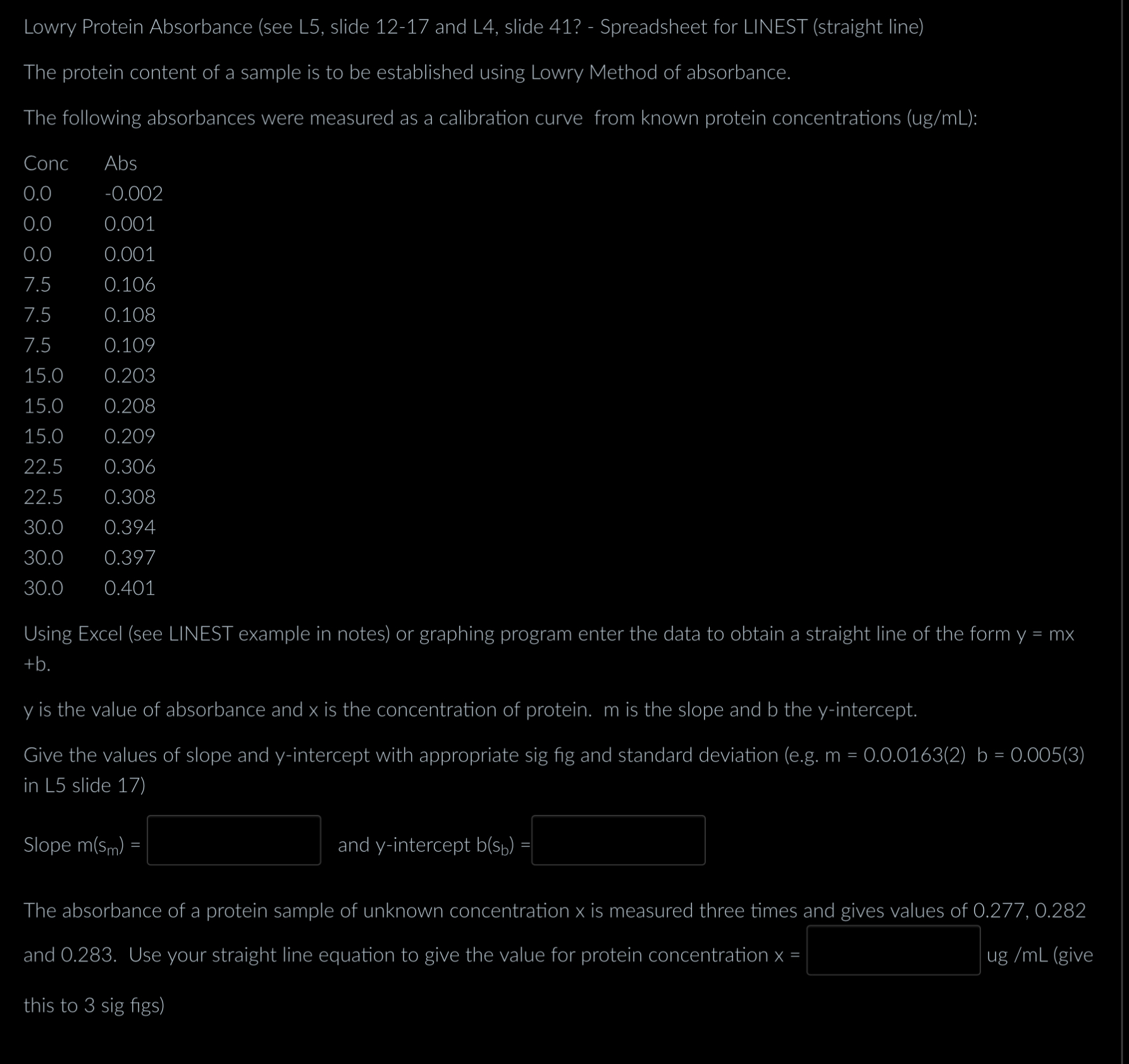Solved Lowry Protein Absorbance (see L5, ﻿slide 12-17 ﻿and | Chegg.com