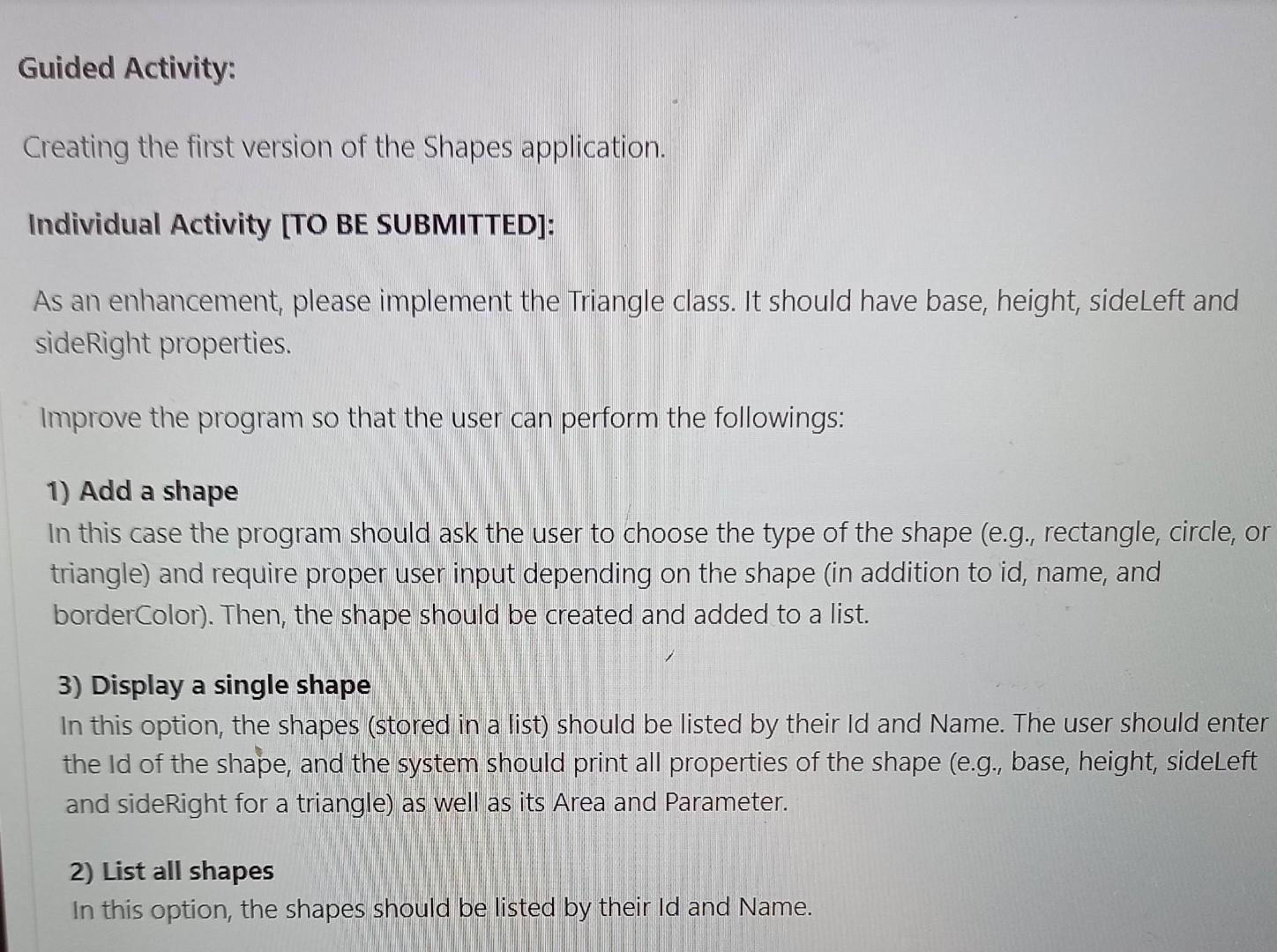 Solved As an enhancement, please implement the Triangle | Chegg.com
