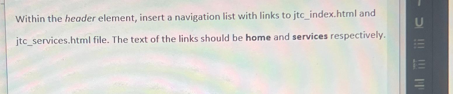 Solved Within the header element, insert a navigation list | Chegg.com