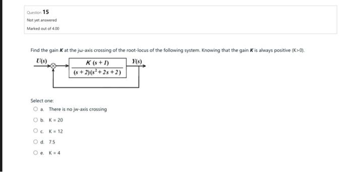 Solved Find the gain K at the jw-axis crossing of the | Chegg.com