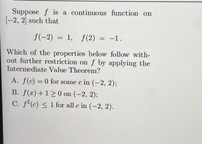 Solved Suppose f is a continuous function on [-2, 2] such | Chegg.com