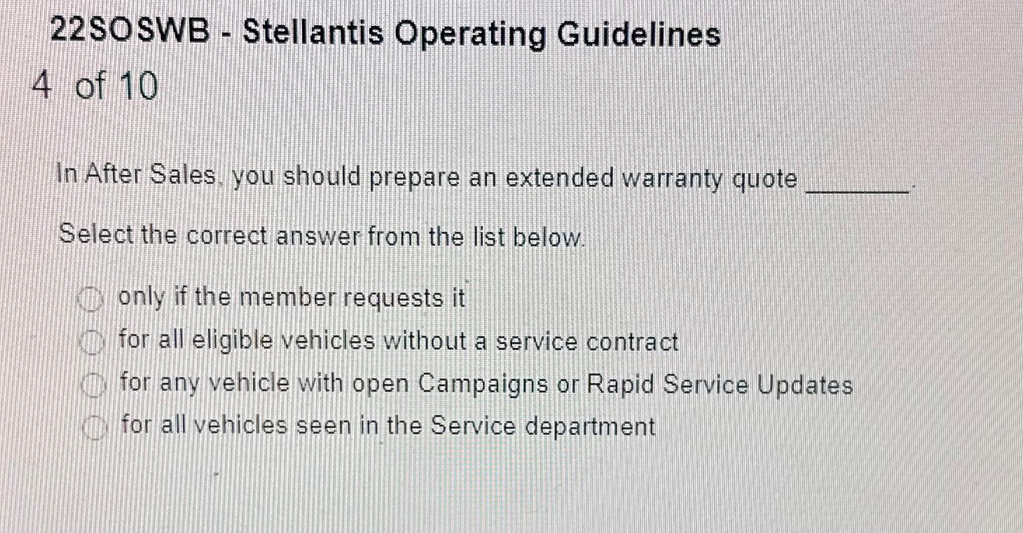 Solved 22SOSWB - ﻿Stellantis Operating Guidelines4 ﻿of 10In | Chegg.com