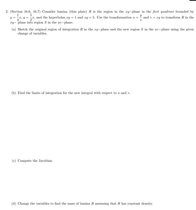 Solved 2. (Section 16.6, 16.7) Consider lamina (thin plate) | Chegg.com