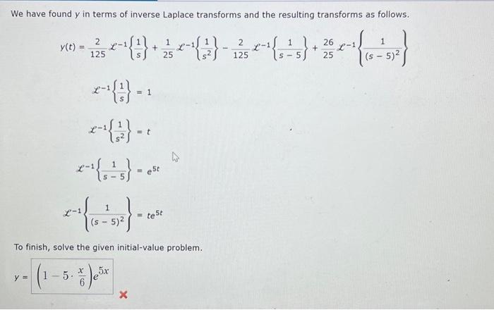 Solved We have found y in terms of inverse Laplace | Chegg.com