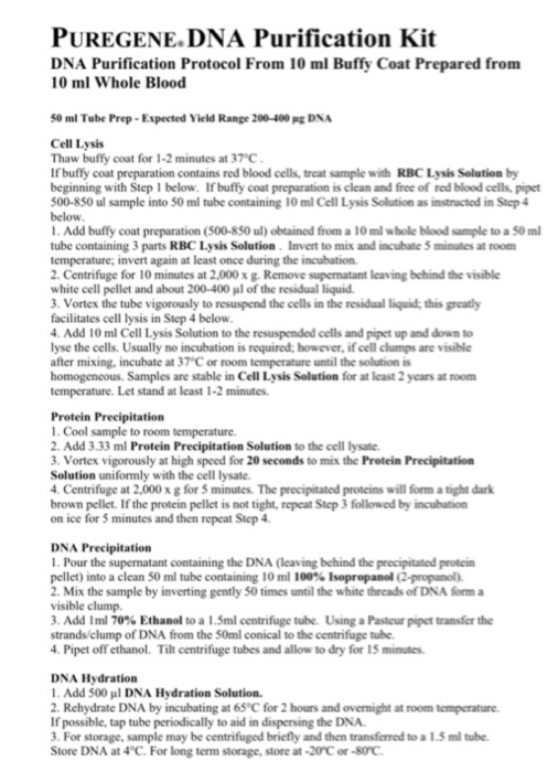 PUREGENE. DNA Purification Kit DNA Purification | Chegg.com