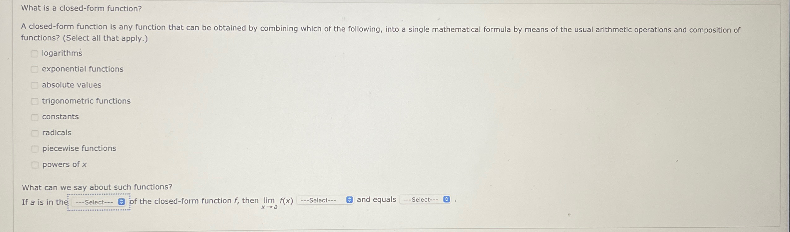 Solved What is a closed-form function? functions? (Select | Chegg.com