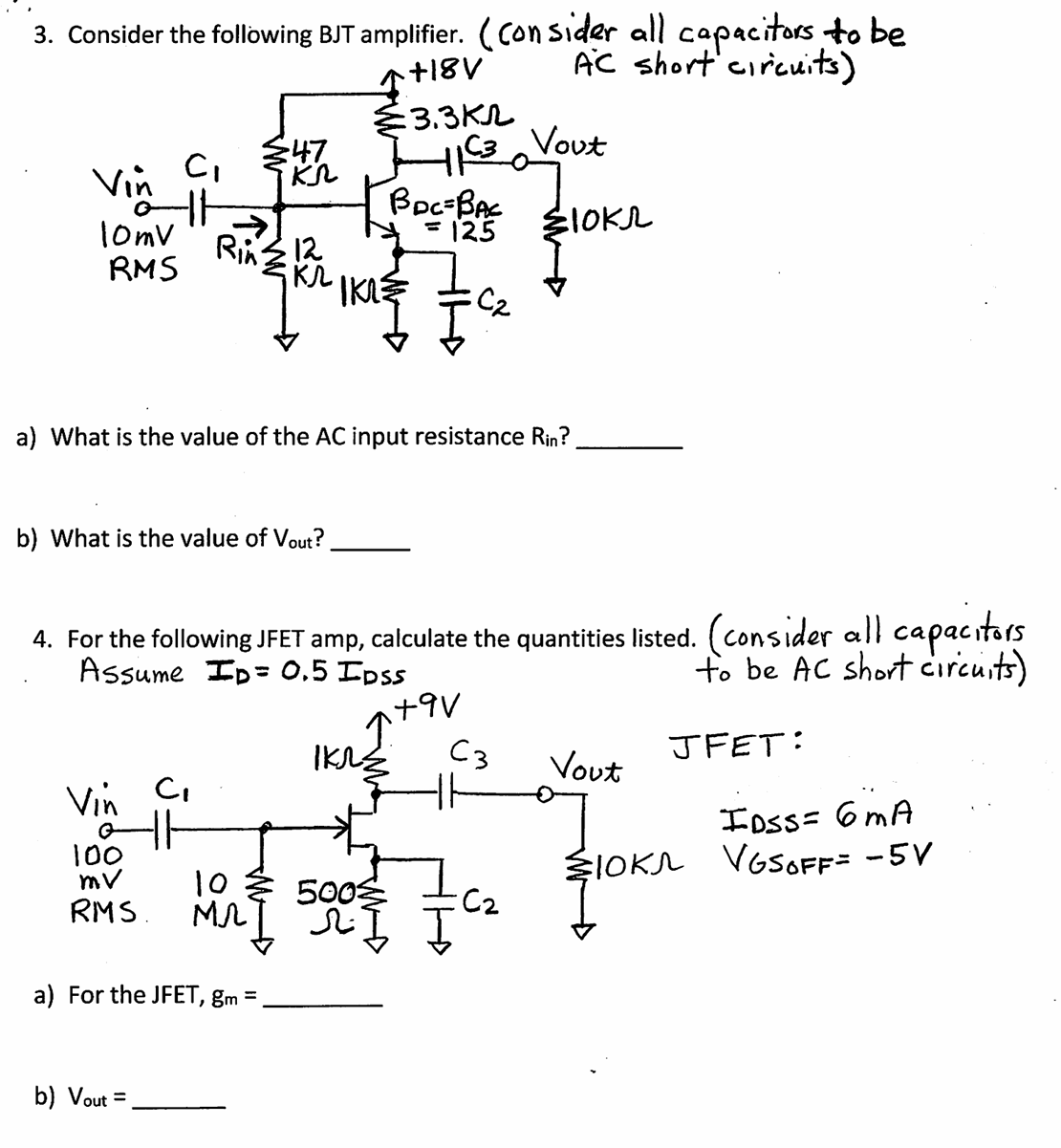 Solved Consider the following BJT amplifier. (con sider all | Chegg.com