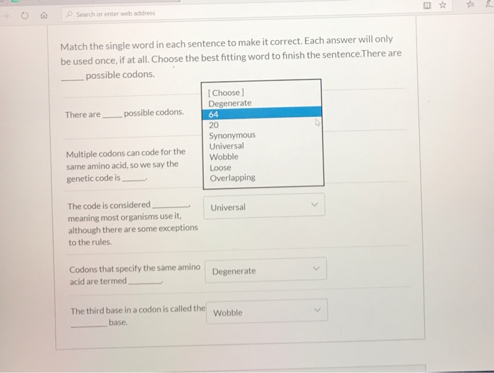 Solved > 0 Search or enter web address Match the single word | Chegg.com