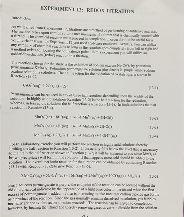 Solved Redox Titration Report Sheet Sample number 01 | Chegg.com