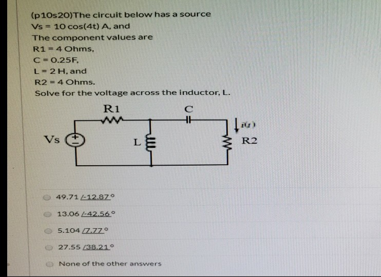 Solved (p 10s20)The circuit below has a source Vs = 10 | Chegg.com