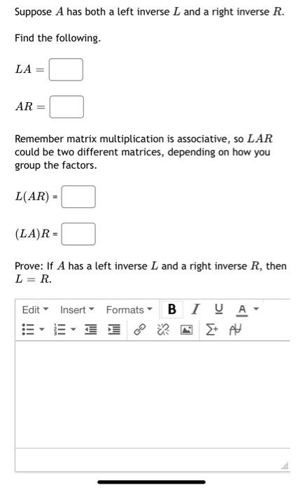 Solved Given a matrix M, a left inverse is a matrix L where | Chegg.com