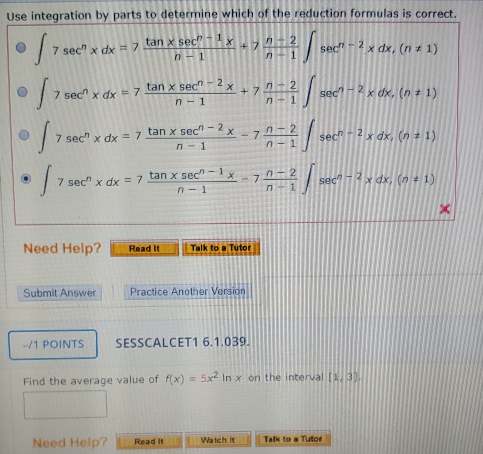 Solved Use integration by parts to determine which of the | Chegg.com