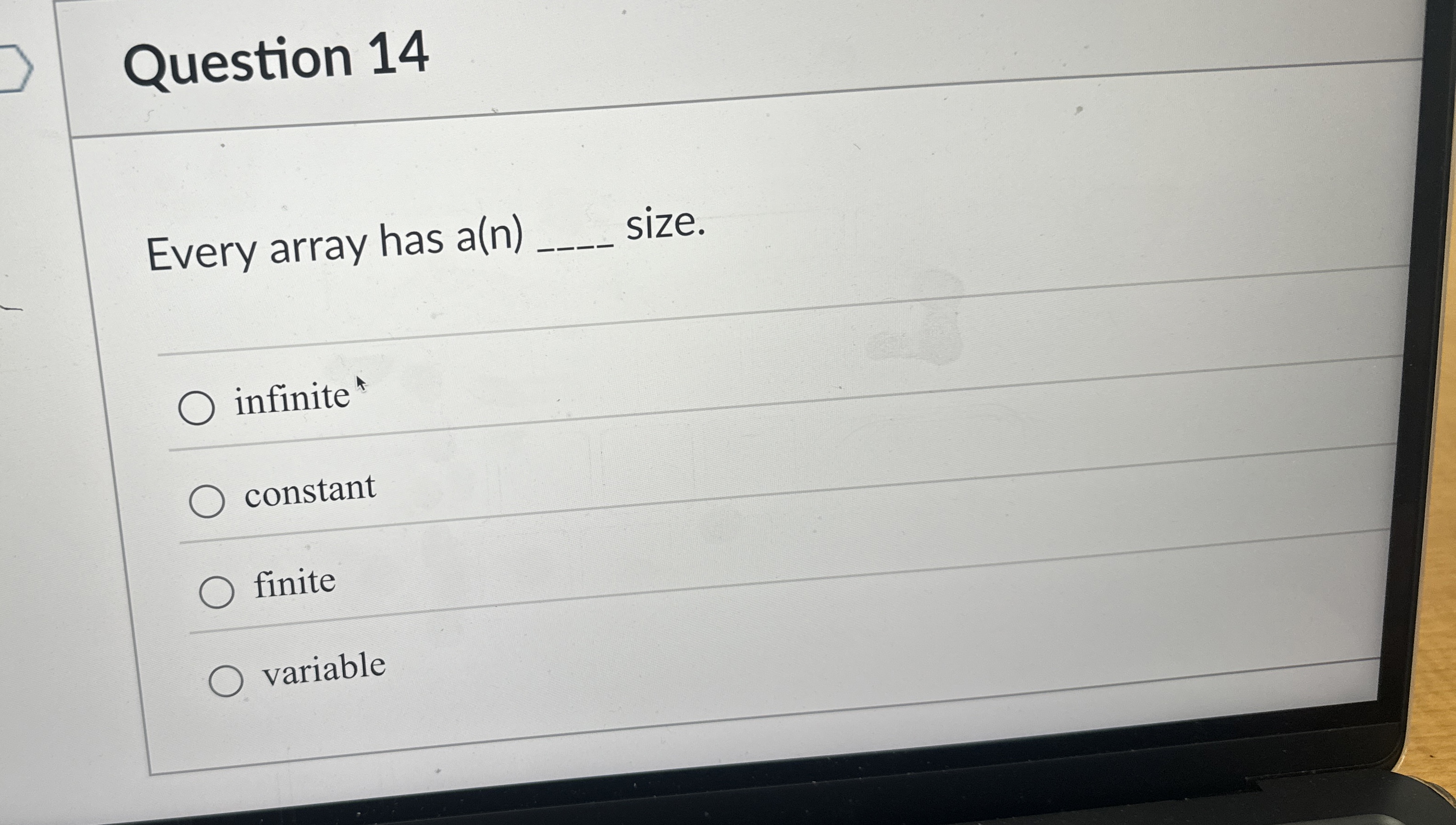 Solved Question 14Every array has a(n) q, | Chegg.com