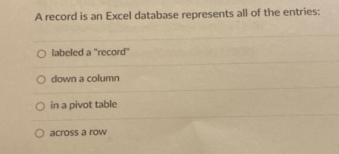 Solved A field in an Excel database represents all of the | Chegg.com