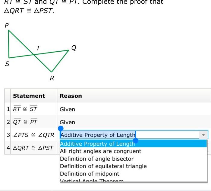 Solved RISSI and QI & PT. Complete the proof that AQRT & | Chegg.com