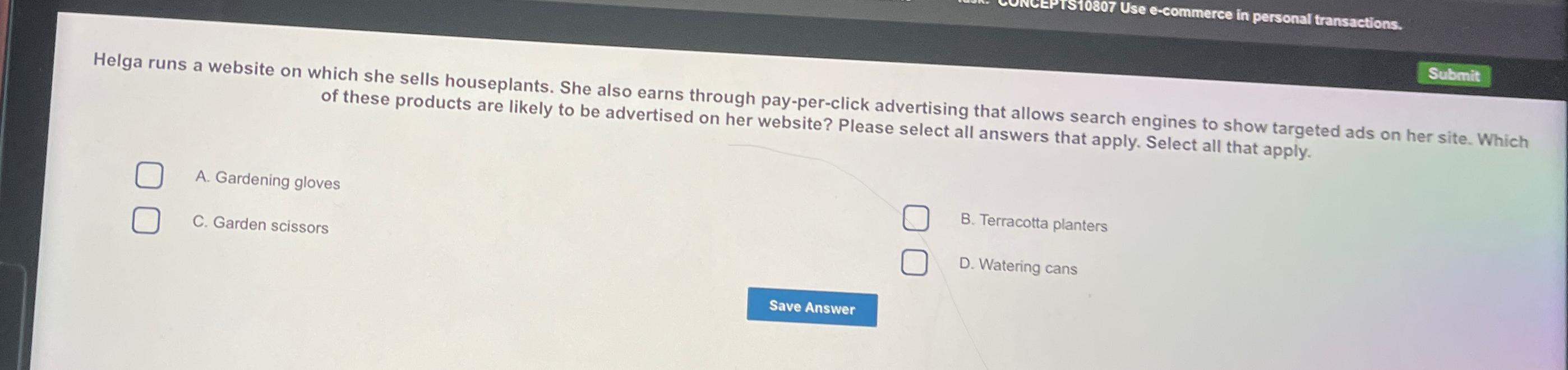 Solved Helga runs a website on which she sells houseplants. | Chegg.com