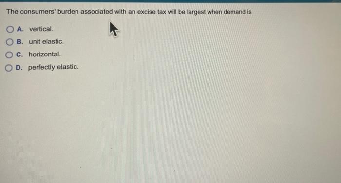 Solved The consumers' burden associated with an excise tax | Chegg.com