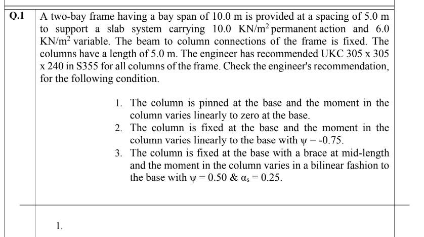 Solved A two-bay frame having a bay span of 10.0 m is | Chegg.com