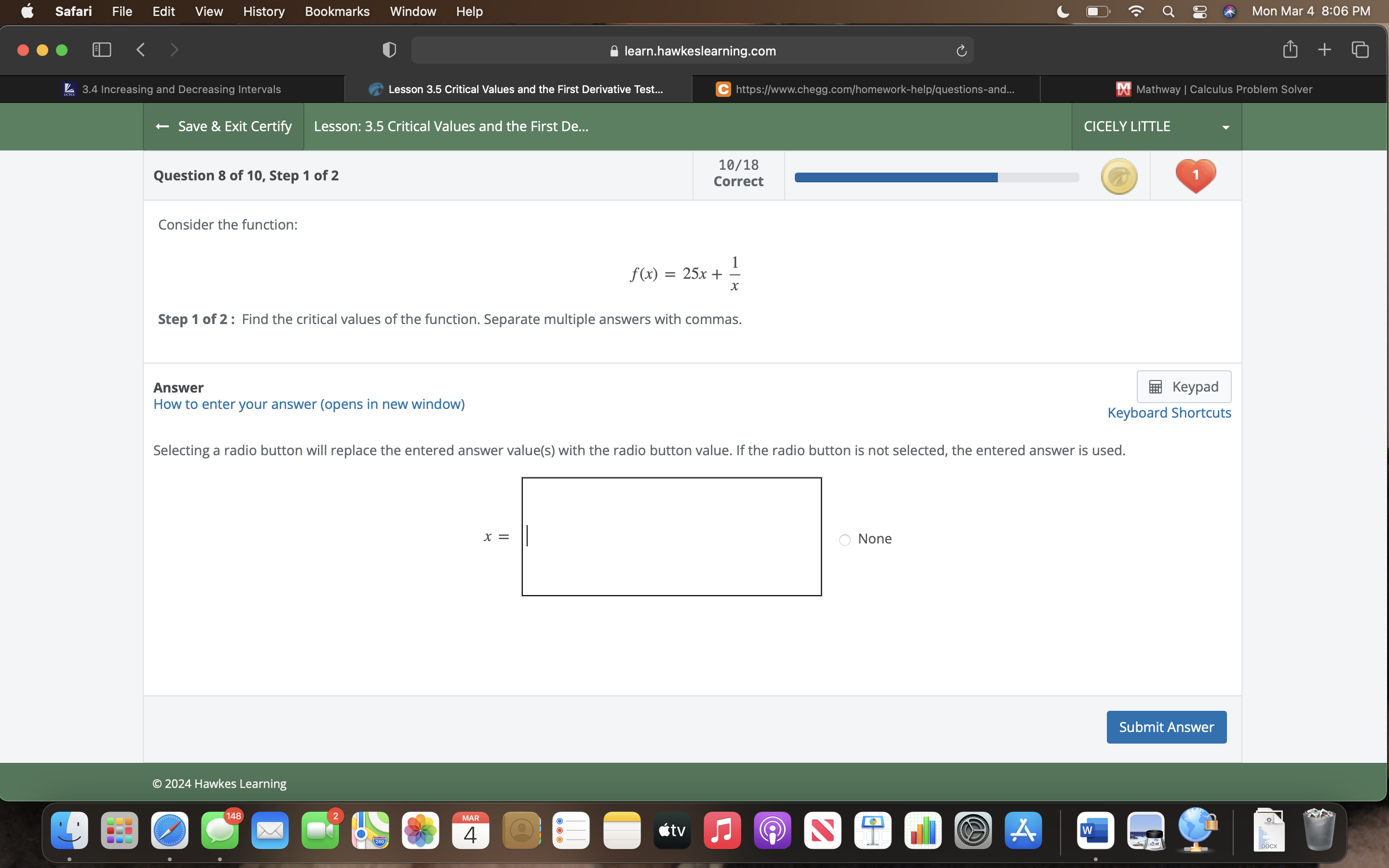 Solved Consider the function:f(x)=25x+1xStep 1 ﻿of 2 ﻿: Find | Chegg.com