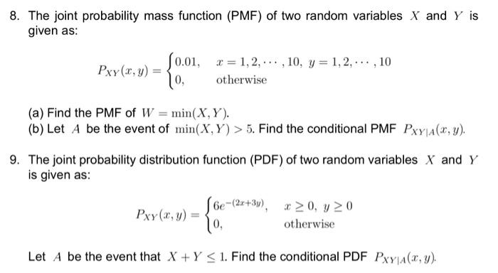 Solved 8. The joint probability mass function (PMF) of two | Chegg.com
