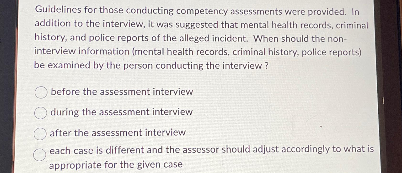 Solved Guidelines for those conducting competency | Chegg.com