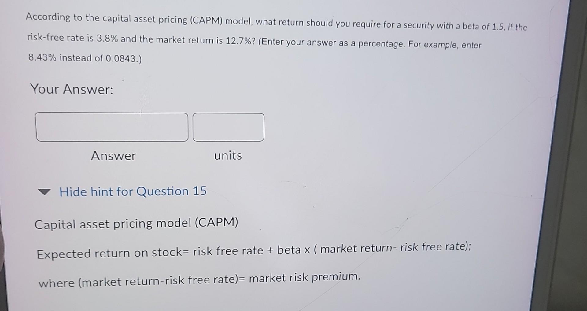 Solved According to the capital asset pricing (CAPM) model, | Chegg.com