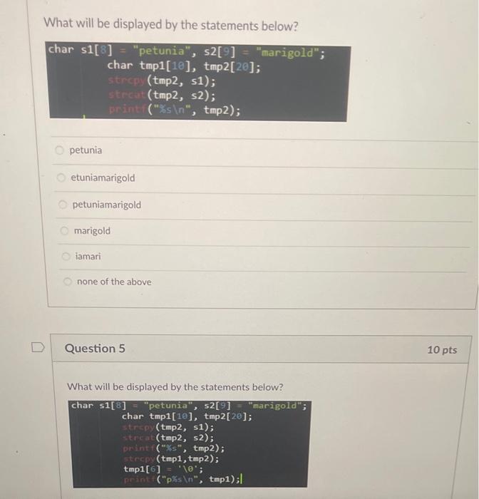 Solved What will be displayed by the statements below? | Chegg.com