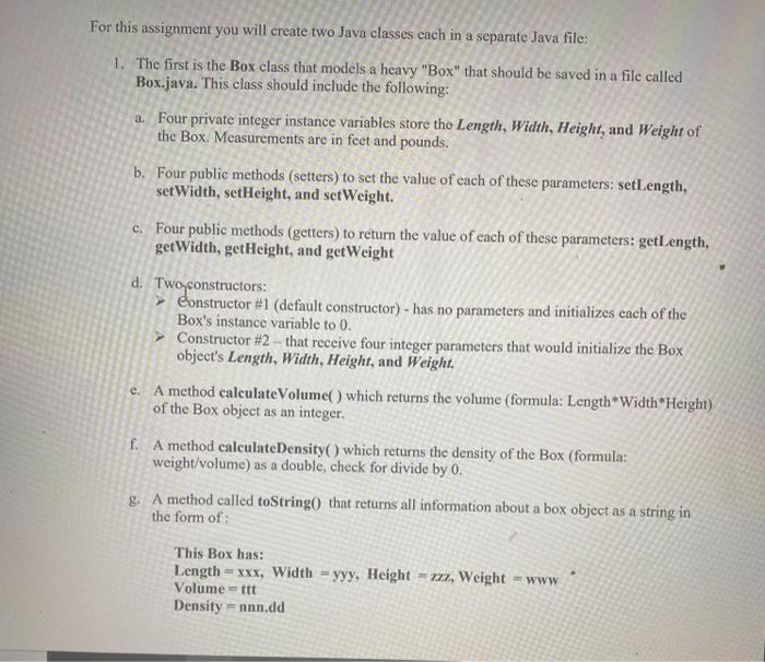 Solved For This Assignment You Will Create Two Java Classes 