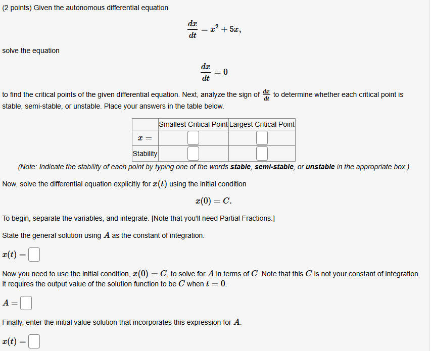 Solved (2 ﻿points) ﻿Given the autonomous differential | Chegg.com