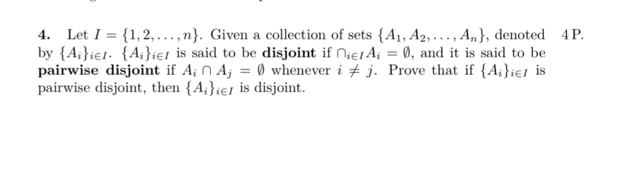 Solved Let I={1,2,dots,n}. ﻿Given a collection of sets | Chegg.com