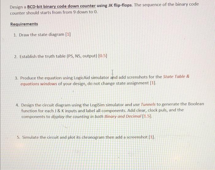 Solved Design a BCD-bit binary code down counter using JK | Chegg.com