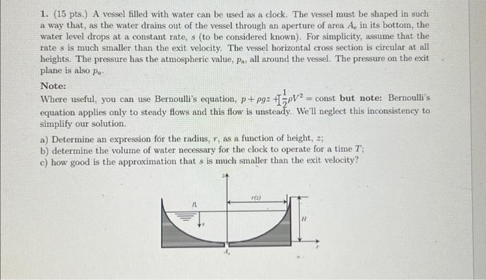 Solved 1. (15 pts.) A vessel filled with water can be used | Chegg.com