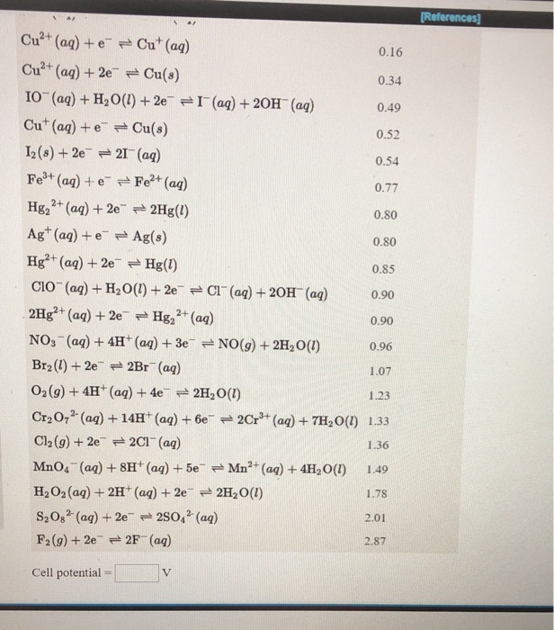Solved Calculate The Cell Potential Of The Following Cell At