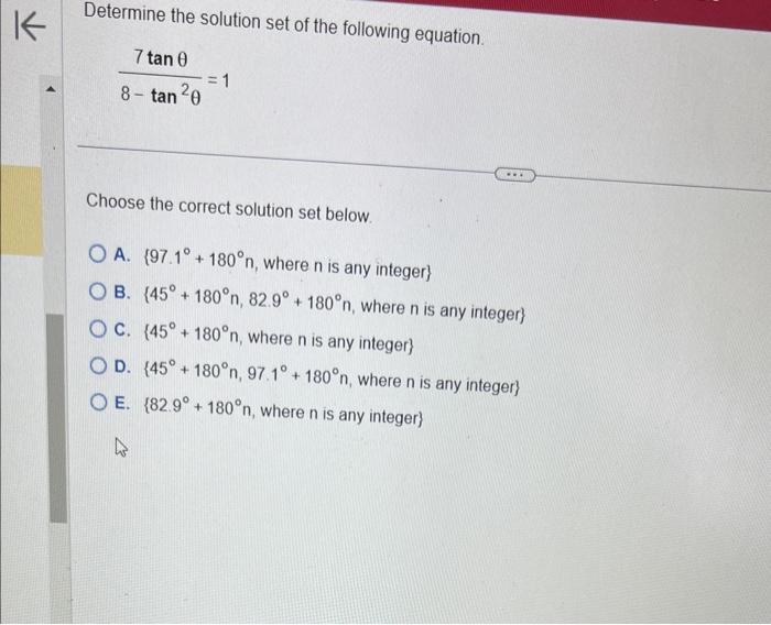 Determine the solution set of the following equation. | Chegg.com