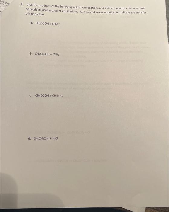 Solved 3. Give the products of the following acid-base | Chegg.com