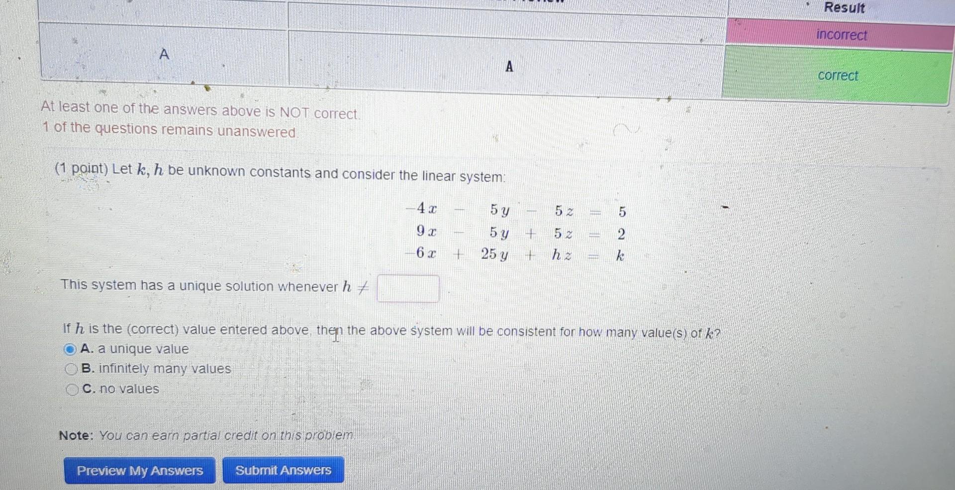 Solved (1 point) Let k,h be unknown constants and consider | Chegg.com