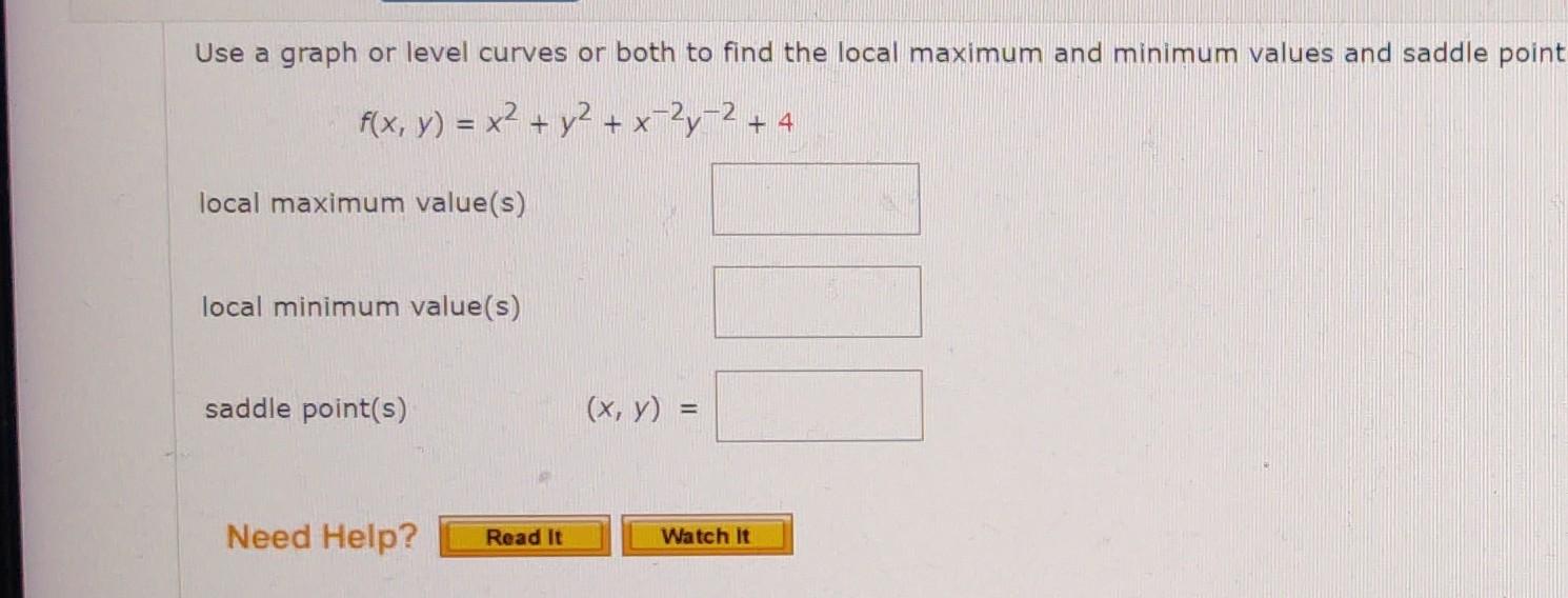 Solved Use a graph or level curves or both to find the local | Chegg.com
