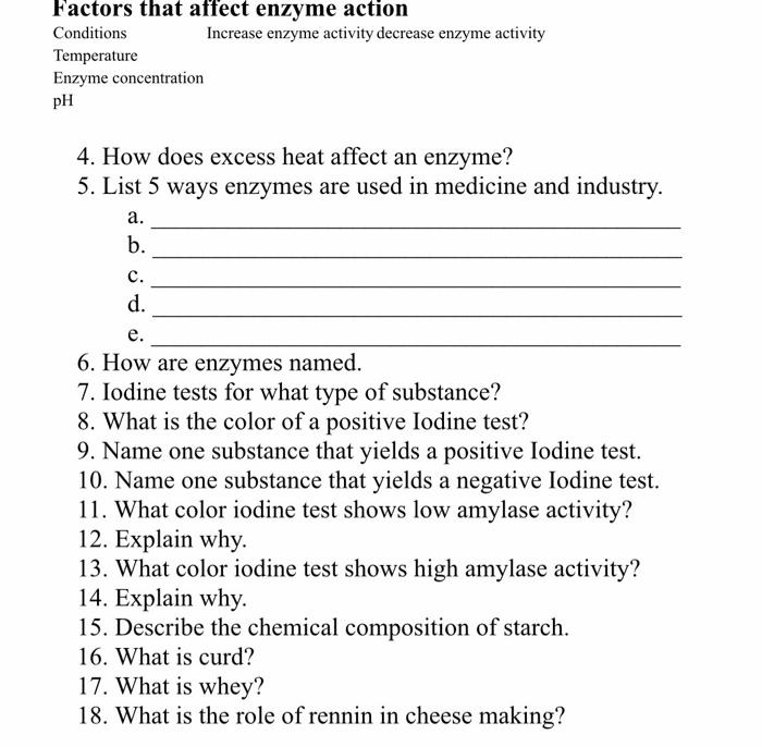 Factors that affect enzyme action Conditions Increase | Chegg.com