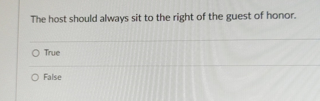 Solved The host should always sit to the right of the guest | Chegg.com