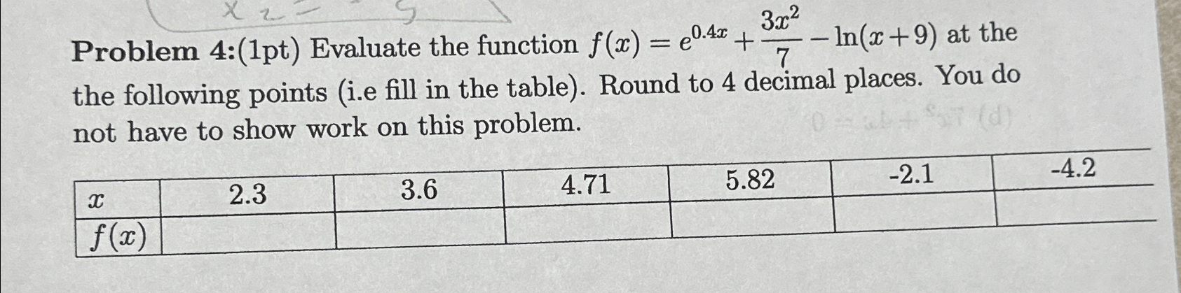 Solved Problem 4: (1pt) ﻿Evaluate the function | Chegg.com