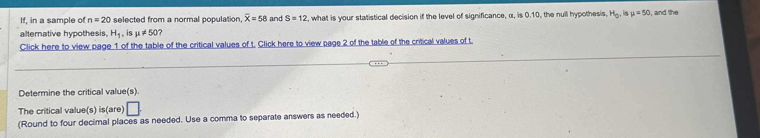 Solved alternative hypothesis, H1, ﻿is μ≠50 ?Click here to | Chegg.com