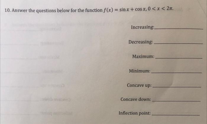 Solved 10. Answer the questions below for the function | Chegg.com