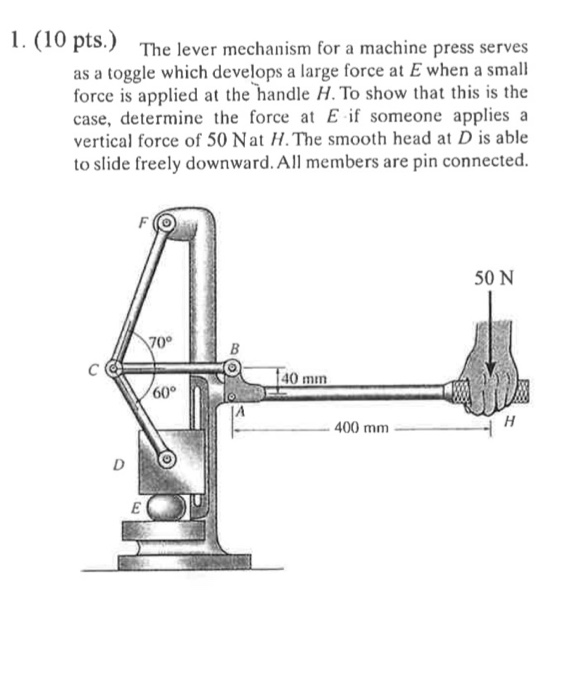 Solved 1. (10 pts.) The lever mechanism for a machine press | Chegg.com