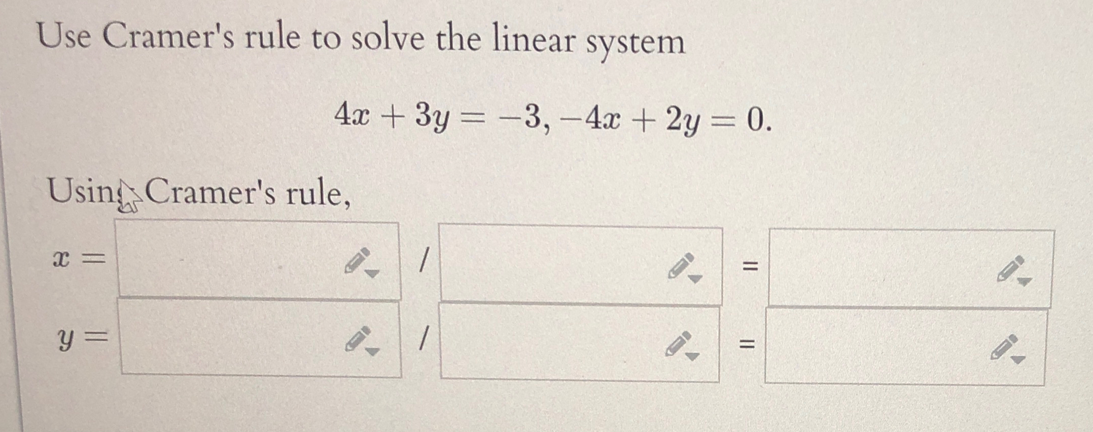 Solved Use Cramer's rule to solve the linear | Chegg.com Solved Use Cramer's rule to solve the linear | Chegg.com