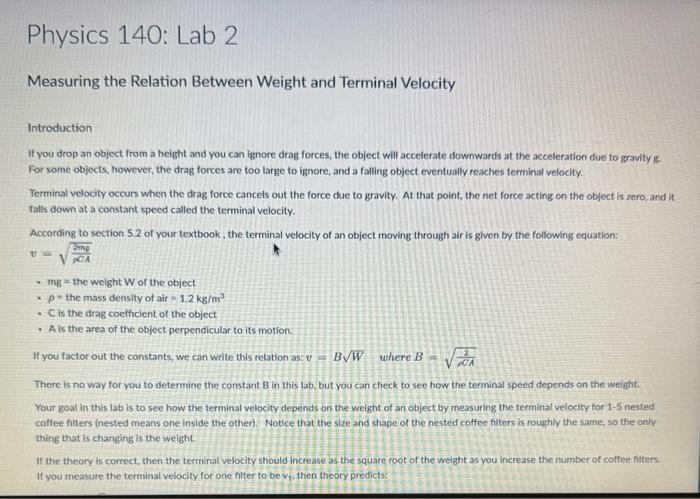 Solved Measuring the Relation Between Weight and Terminal | Chegg.com