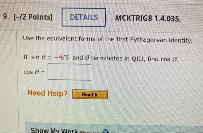 Solved Use the equivalent forms of the first Pythagorean | Chegg.com