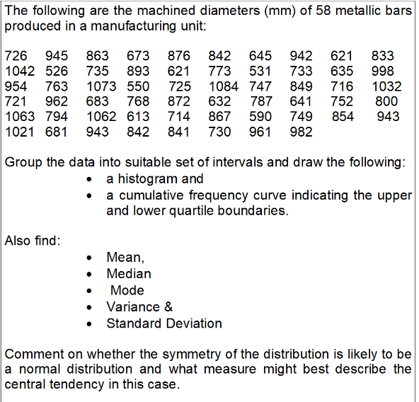 Solved The following are the machined diameters (mm) ﻿of 58 | Chegg.com