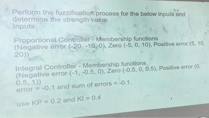 Solved Perform the fuzzification process for the below | Chegg.com