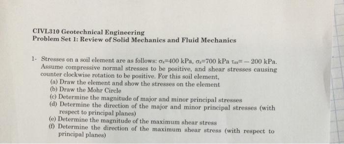 Solved CIVL310 Geotechnical Engineering Problem Set 1: | Chegg.com